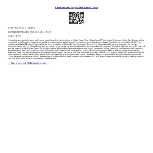 Leadership Paper On Ratan Tata | PDF