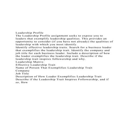 Leadership ProfileThe Leadership Profile assignment se.docx