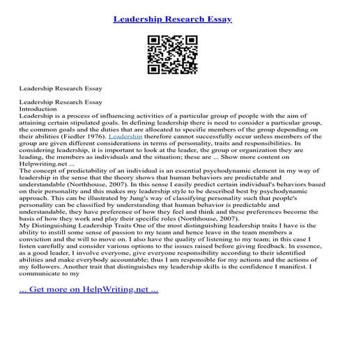 Leadership Research Essay | PDF