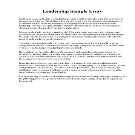 Leadership Sample Essay. University of Massachusetts Lowell | PDF