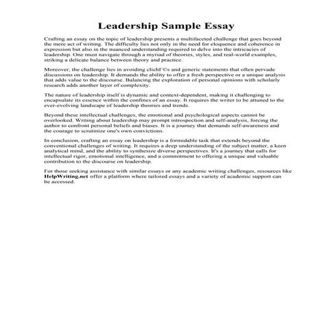 Leadership Sample Essay. Leadership essay - College Homework Help and Online Tutoring. | PDF