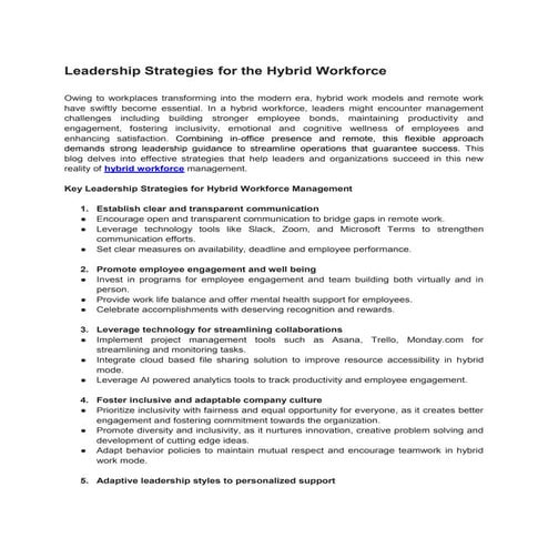Leadership Strategies for the Hybrid Workforce | PDF