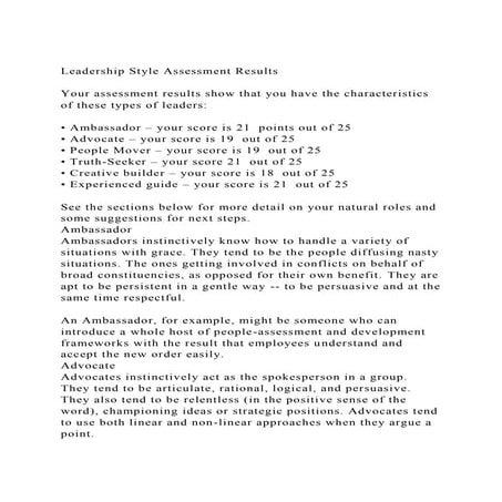 Leadership Style Assessment ResultsYour assessment results sho.docx