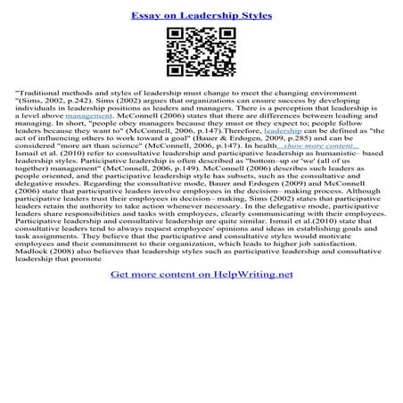 Leadership Styles Essay | PDF