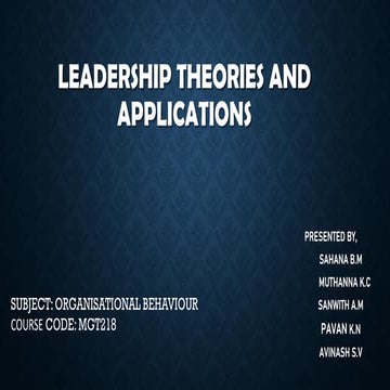 Leadership theories and applications pavan k.n | PPT