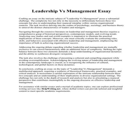 Leadership Vs Management Essay. Greenville Technical College | PDF