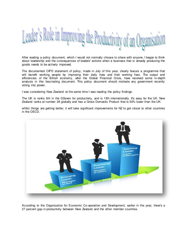 Leader’s role in improving the productivity of an organisation