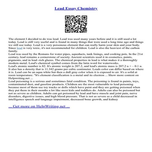 Lead Essay Chemistry | PDF