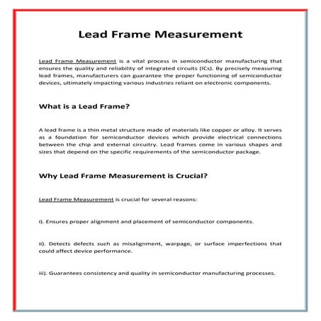 Lead Frame Measurement | VIEW Micro Metrology | PDF