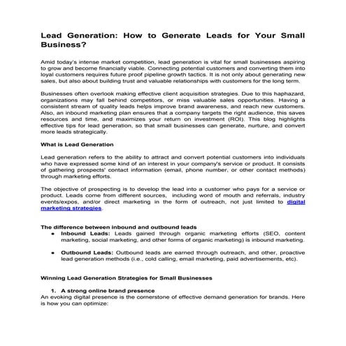 Lead Generation_ How to Generate Leads for Your Small Business | PDF