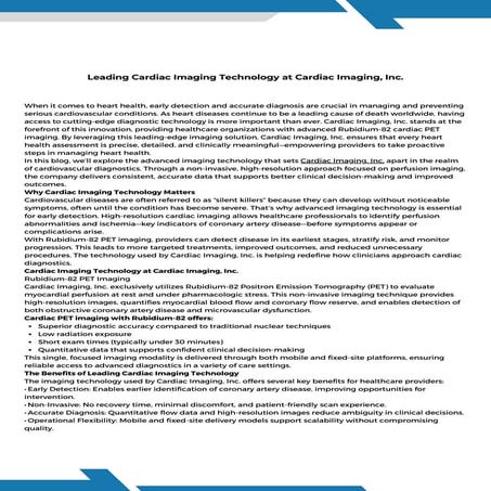 Leading Cardiac Imaging Technology at Cardiac Imaging, Inc. | PDF