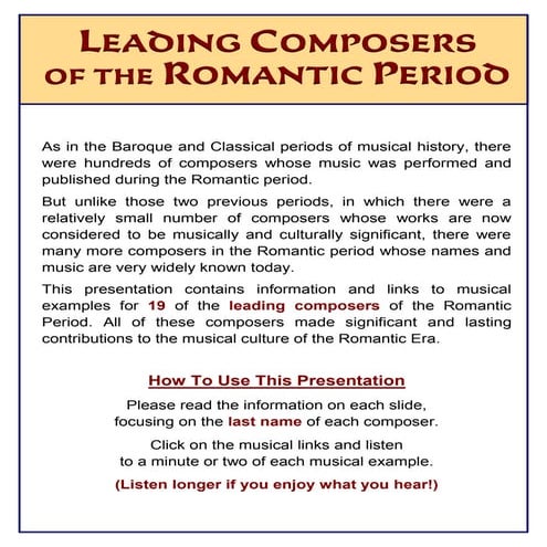 Leading Composers of the Romantic Period | PDF