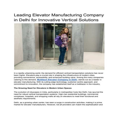 Leading Elevator Manufacturing Company in Delhi for Innovative Vertical ...