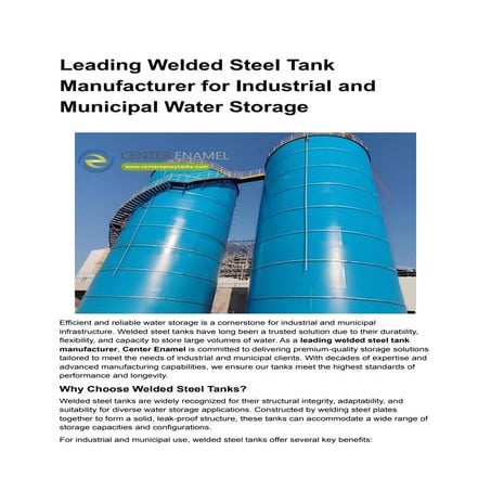 Leading Welded Steel Tank Manufacturer for Industrial and Municipal ...