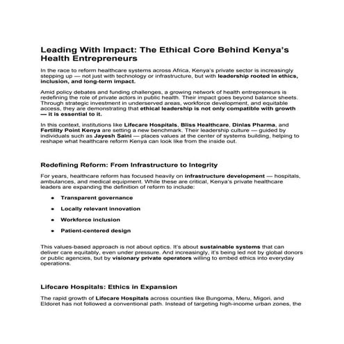 Leading With Impact: The Ethical Core Behind Kenya’s Health ...