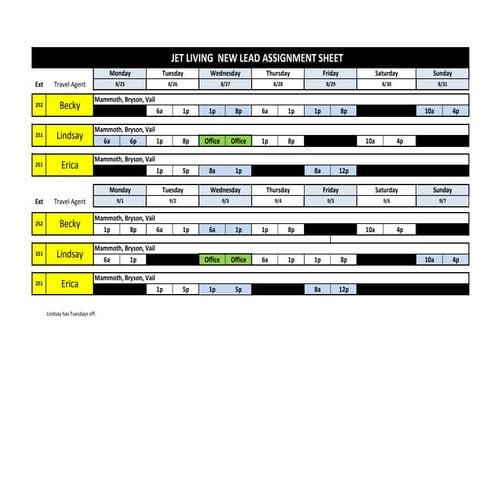 Lead schedule 9.7.14