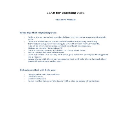 Lead training manual coaching visit | DOCX
