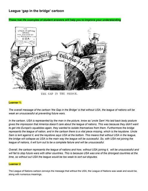 IGCSE EXAM PRACTICE - LEAGUE OF NATIONS SOURCES - 'THE SILENCE' CARTOON ...