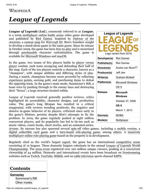 League of legends | PPTX | Video Game Genres | Video Gaming