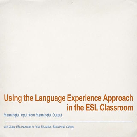 Language Experience Activities for Elementary Grades, Adult Low Level ...