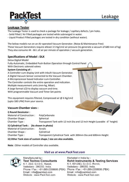 Leakage tester vdx dlx - 2018 | PDF