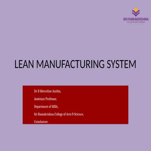 Lean & Agile Manufacturing Systems.pptx - Value Stream | PPT