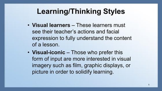 LEARNING/THINKING STYLES IN MULTIPLE INTELLIGENCE | PPT