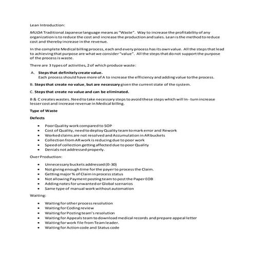 Lean in Medical billing | DOCX