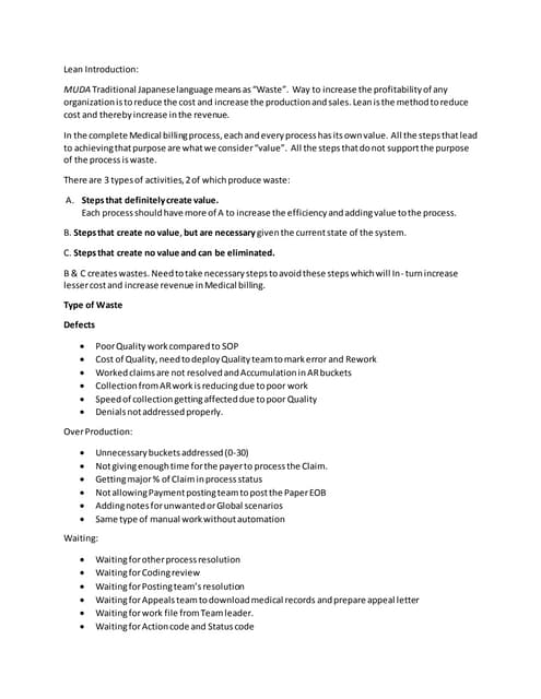 Streamlining appeals process in medical billing using lean six sigma | PPTX