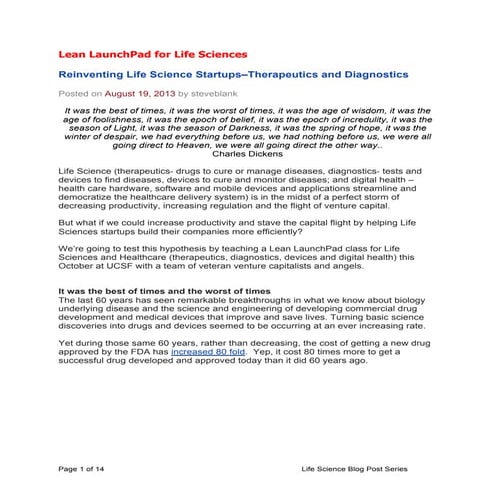 Lean launch pad for Life Sciences and Health Care | PDF