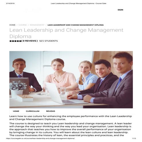 Lean Leadership and Change Management Diploma - Course Gate | PDF