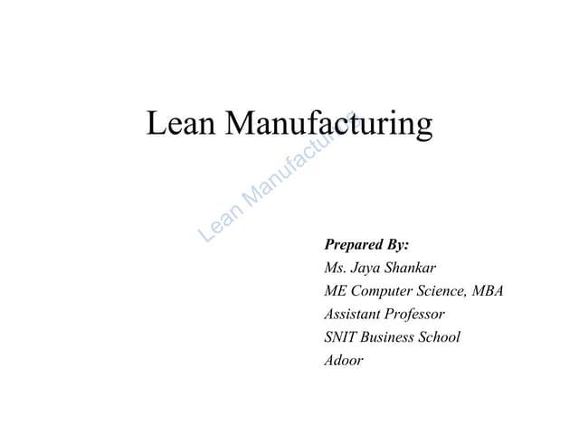BASICS OF LEAN MANUFACTURING | PPTX