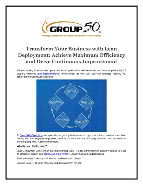 Continuous Improvement Consulting: Driving Operational Excellence with Group50® | PPTX