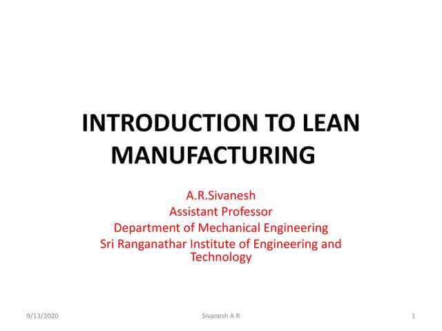 BASICS OF LEAN MANUFACTURING | PPTX