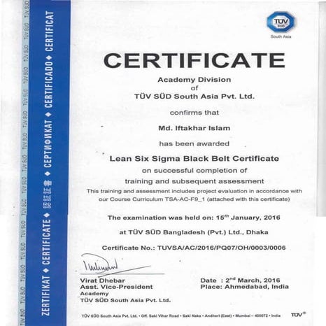 Lean six sigma black belt certificate | PDF | Manufacturing Industry ...