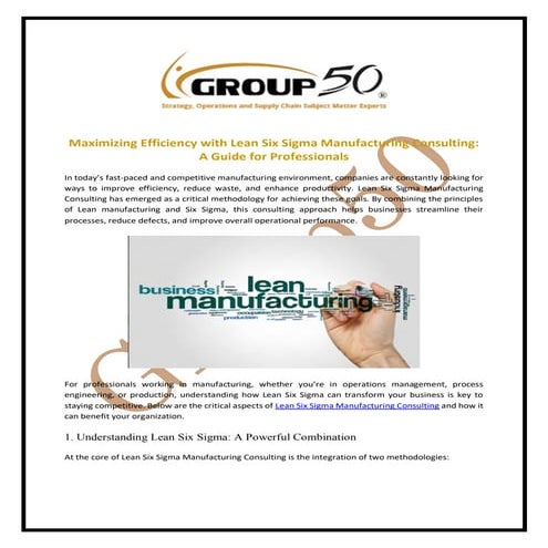 Maximizing Efficiency with Lean Six Sigma Manufacturing Consulting: A Guide for Professionals | PDF