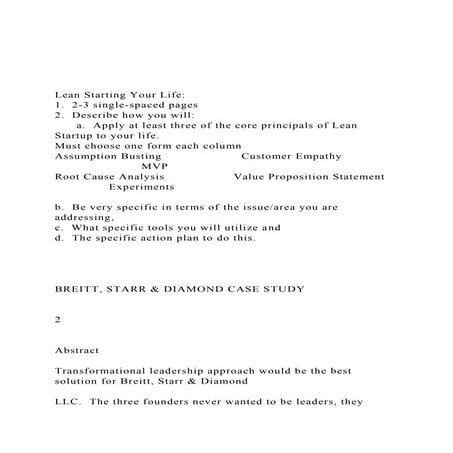 Lean Starting Your Life1. 2-3 single-spaced pages2. D.docx | Executive ...
