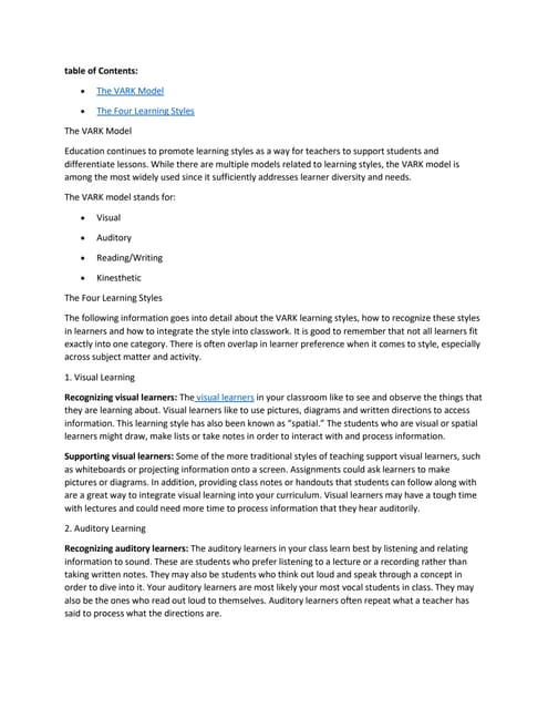The VAK model. Learning Styles. | PPTX
