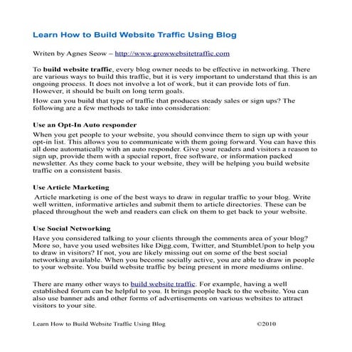 Learn How to Build Website Traffic Using Blog | PDF