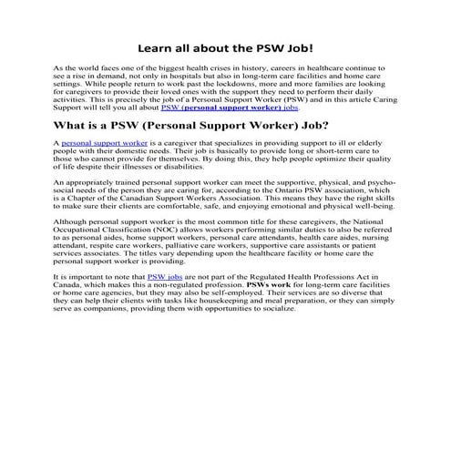Learn all about the psw job | PDF