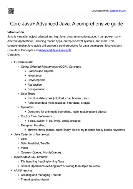 overview of Core Java and Advanced Java concepts | PDF overview of Core Java and Advanced Java concepts | PDF