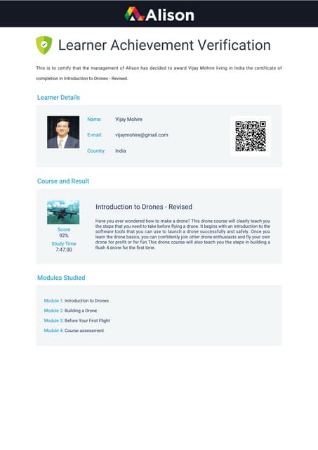 Learner verification-introduction to drones | PDF Learner verification-introduction to drones | PDF