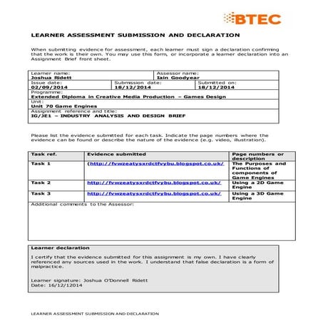 Learner assessment submission declaration | DOCX