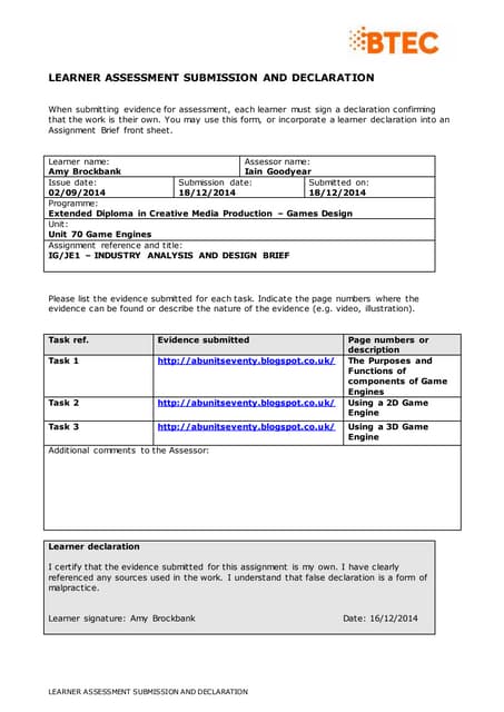 Learner assessment submission declaration | DOCX | Educational Assessment | Education