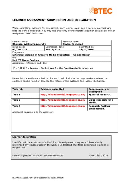 Learner assessment submission declaration | DOCX | Educational Assessment | Education