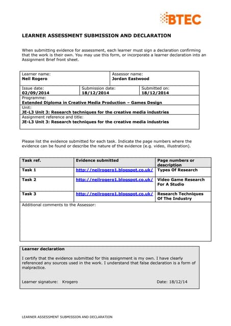 Learner assessment submission declaration | PDF