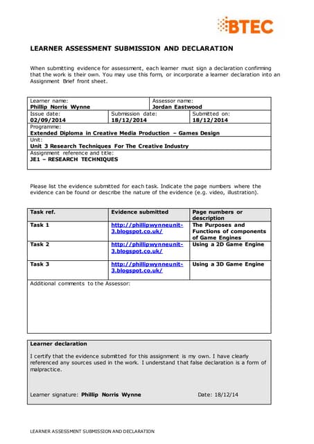 Learner assessment submission declaration | DOCX | Educational ...