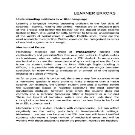 Learner Errors Pdf