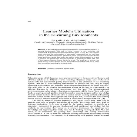 Learner Model's Utilization in the e-Learning Environments | PDF