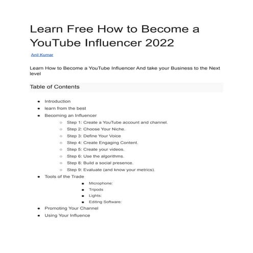 Learn Free How to Become a YouTube Influencer 2022.pdf